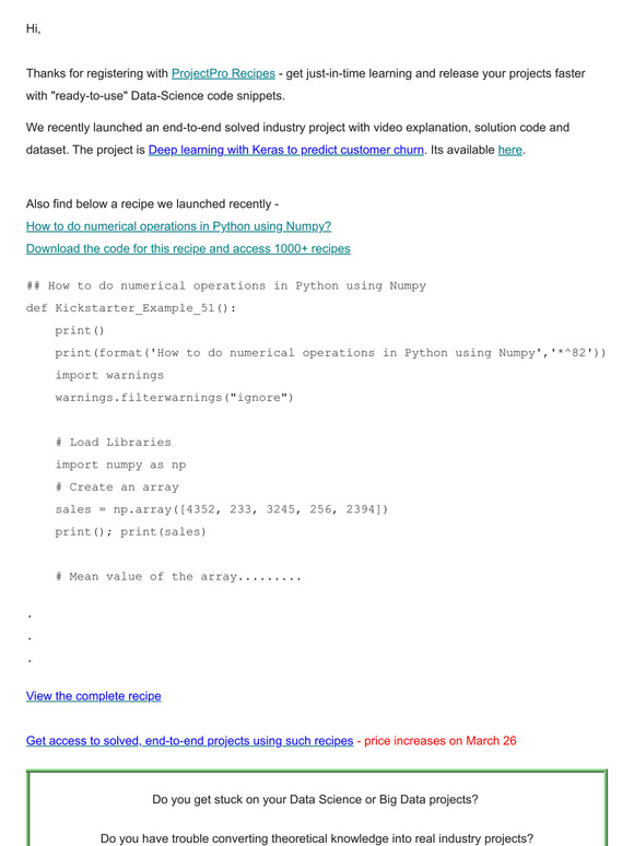 Projectpro 🌟data Science Code Recipe 13 How To Do Numerical Operations In Python Using Numpy