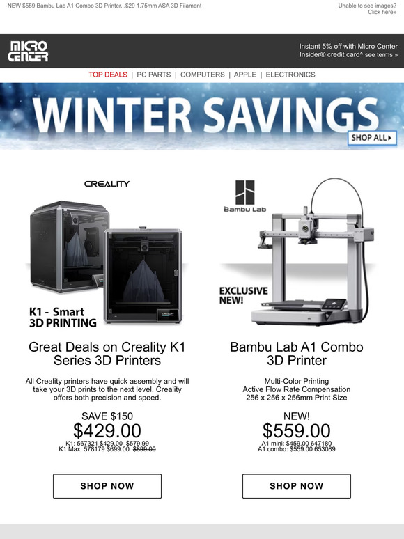 Micro Center: $429 Creality K1 Series 3D Printer! $289 Creality CR-10 ...