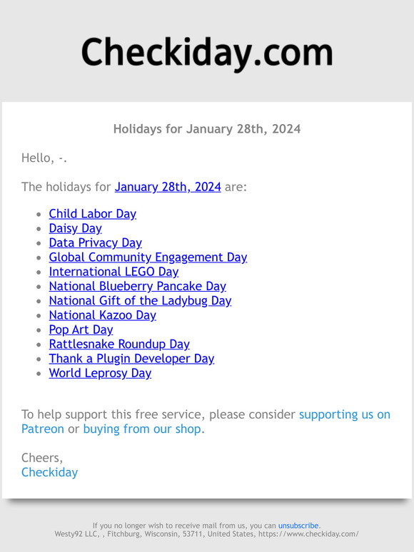 Checkiday: Holidays for January 28th, 2024! 📅🎉 | Milled