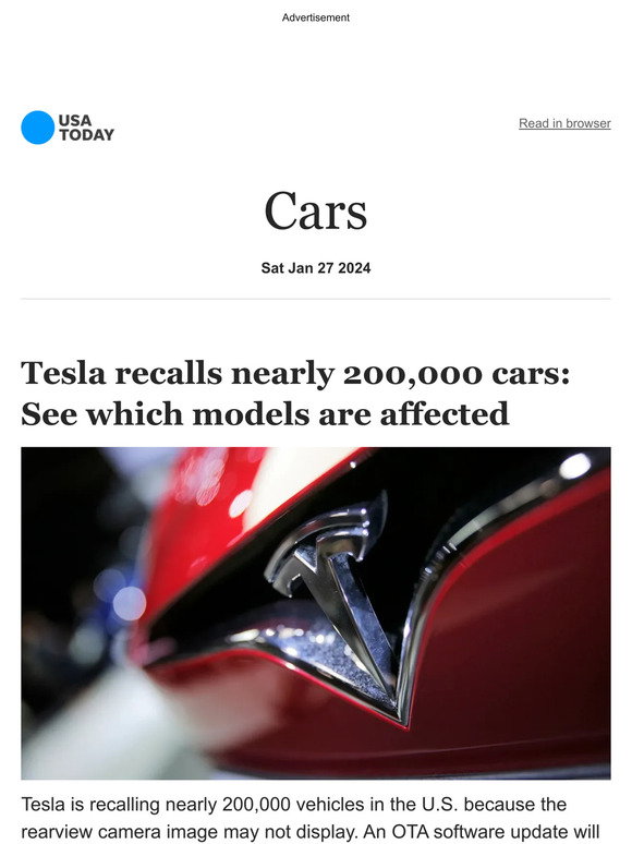 USA TODAY: Cars: Tesla recalls nearly 200,000 cars: See which models ...