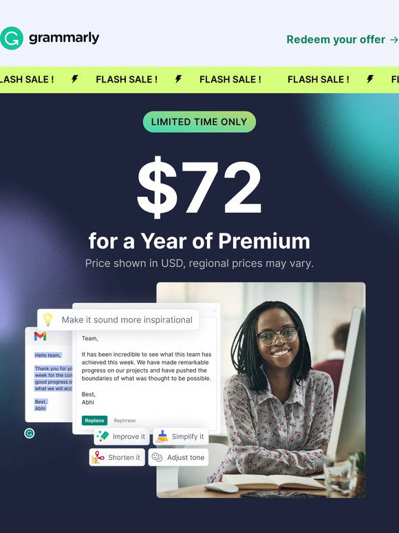 Grammarly: ⚡ Flash sale: $72 for a Year of Premium | Milled