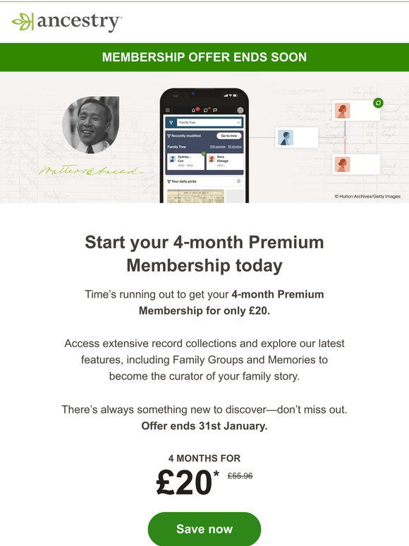 Ancestry: Hurry – 4-month membership for £20 ⌛️ | Milled