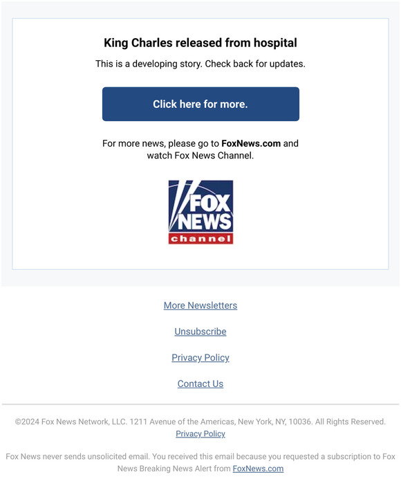 Fox News: King Charles released from hospital | Milled