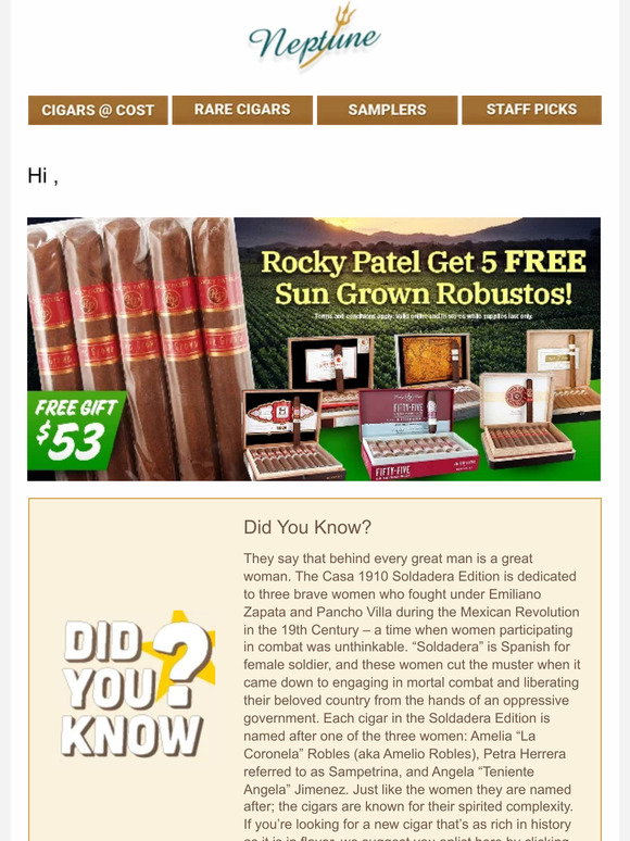 Neptune Cigar: Rocky Patel Gift 5-Cigar Pack with Every Box | Milled
