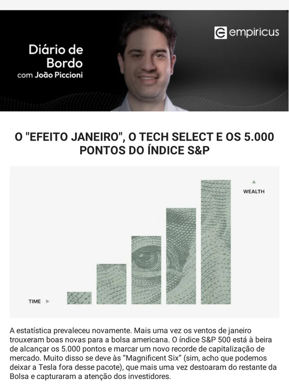 Empiricus: O "efeito Janeiro", o Tech Select e os 5.000 pontos do índice S&P | Milled