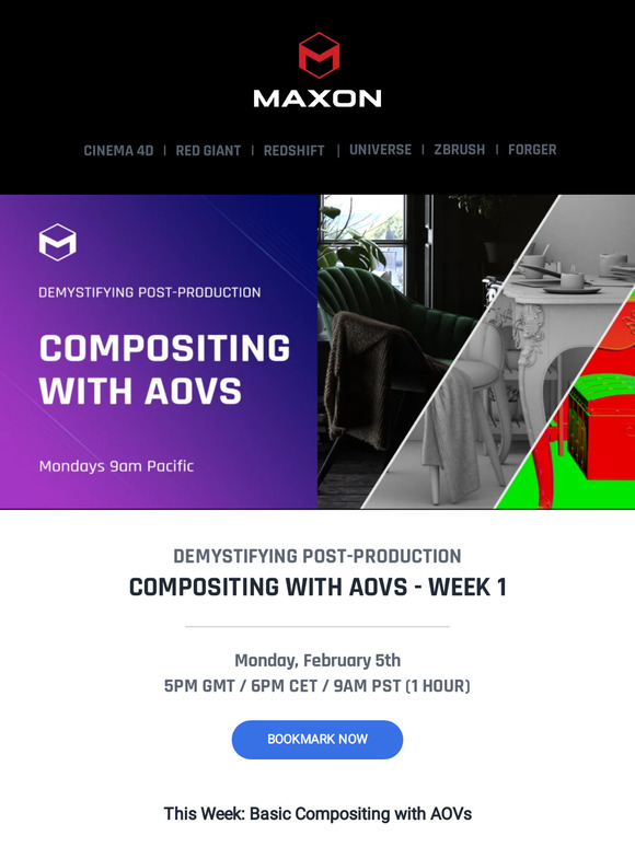 Maxon: ️FREE TRAINING | Mondays in February – Compositing with AOVs | Milled