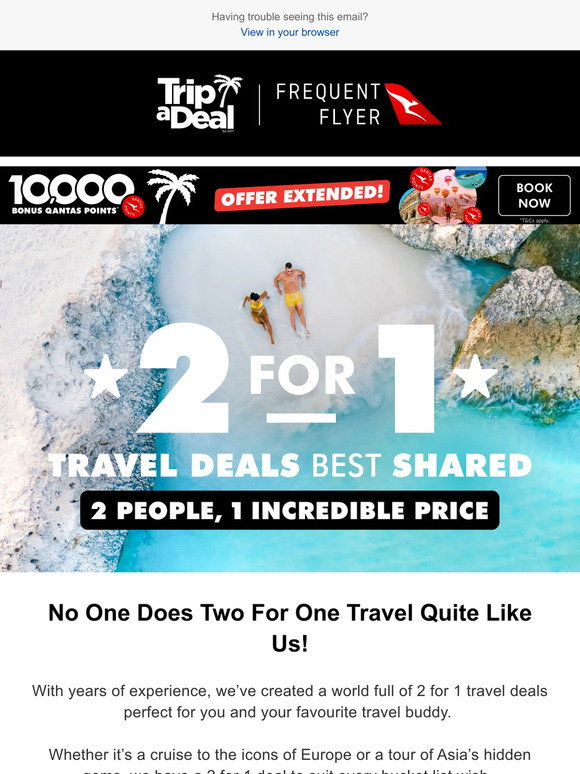 TripADeal: 2 for 1 deals are here ️ ️ Two people, one incredible price ...