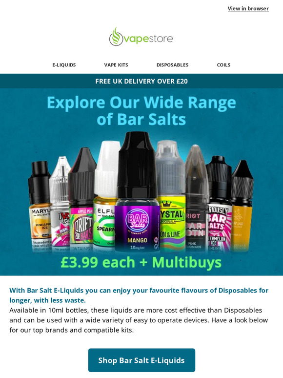 Vapestore: Explore our wide range of Bar Salt Liquids. | Milled