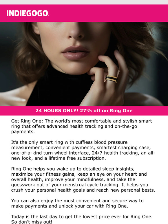 Indiegogo: Live NOW on Indiegogo: Flash deal on Ring One, the most advanced smart ring for you ...