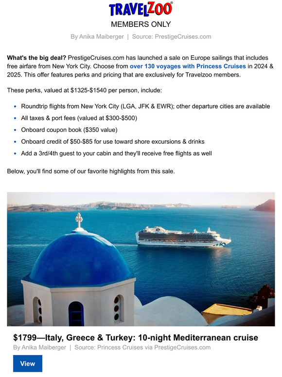 Travelzoo: Exclusive: Europe cruises incl. free flights in 2024 & 2025 ...