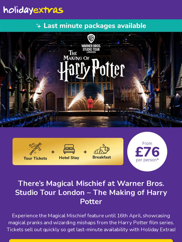 Holiday Extras: Last Minute Packages | Warner Bros. Studio Tour London ...