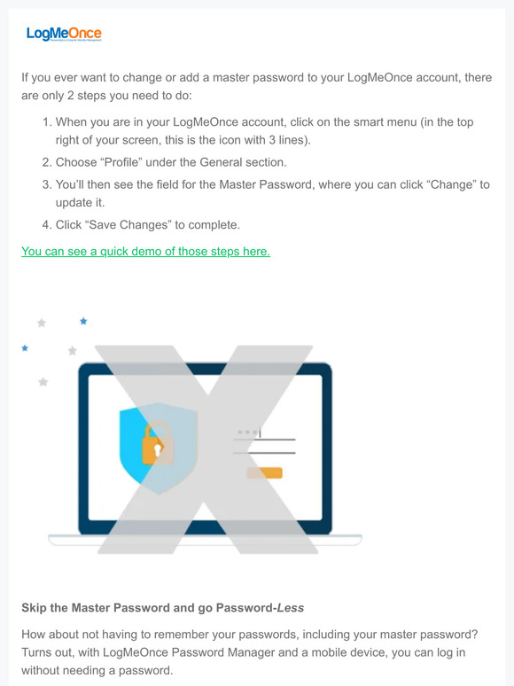 LogMeOnce: How to Change Your Master Password or Password-Less | Milled
