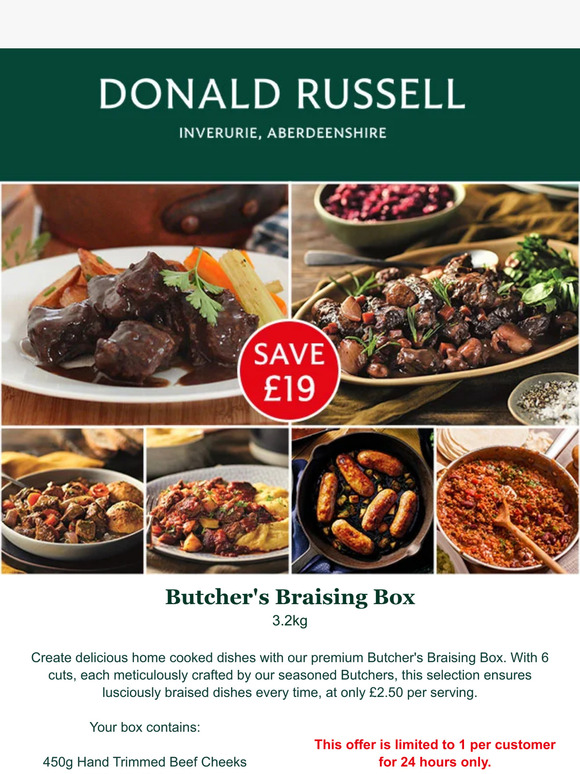 Donald Russell: FLASH | 3.2kg Butcher's Braising Box now £45! 💥 | Milled