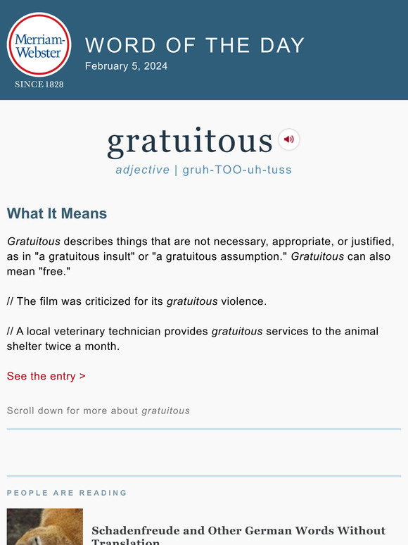 Merriam-Webster: Gratuitous - plus, Schadenfreude and Other German ...