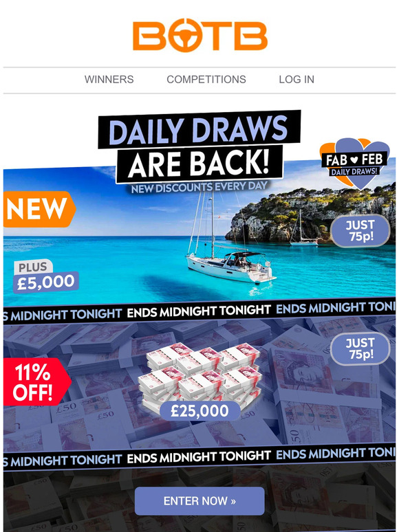 BOTB: Just launched – new Daily Draw! Ends midnight… | Milled