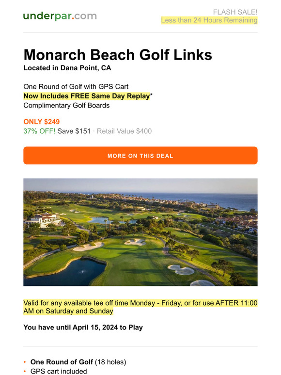 UnderPar: LAST CHANCE! Monarch Beach Golf Links: $249 Golf with Cart ...