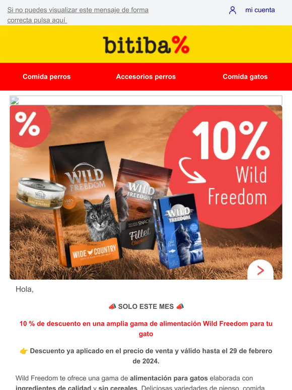 bitiba: -10% en TODA la gama Wild Freedom para tu gato | Milled