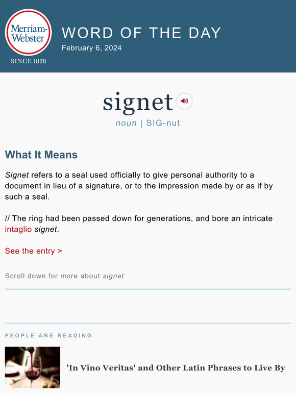 Merriam-Webster: Signet - plus, 'In Vino Veritas' and Other Latin ...