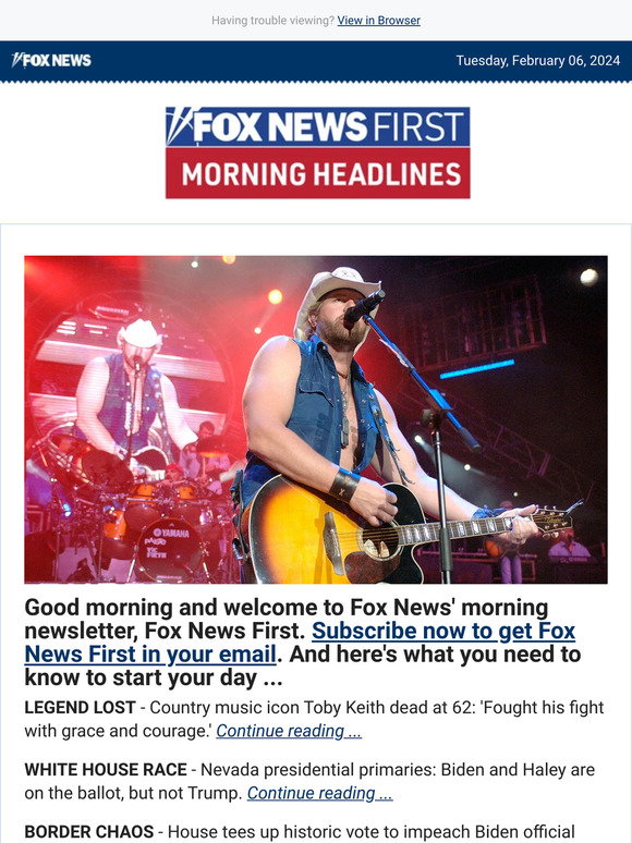 Fox News: Country music legend Toby Keith dead at 62 | Milled