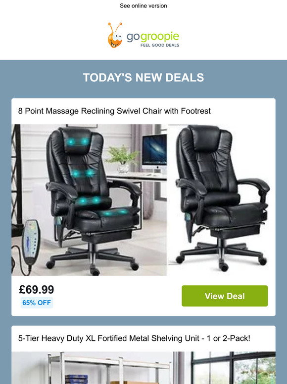 Go Groopie: NOW £69! Reclining Massage Chair + Footrest | 5-Tier Heavy ...
