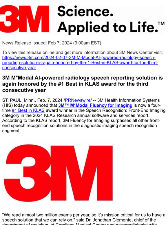 3M: 3M M*Modal AI-powered radiology speech reporting solution is again ...