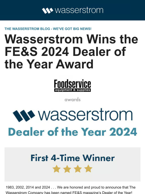Wasserstrom: Wasserstrom named FE&S' Dealer of the Year! | Milled