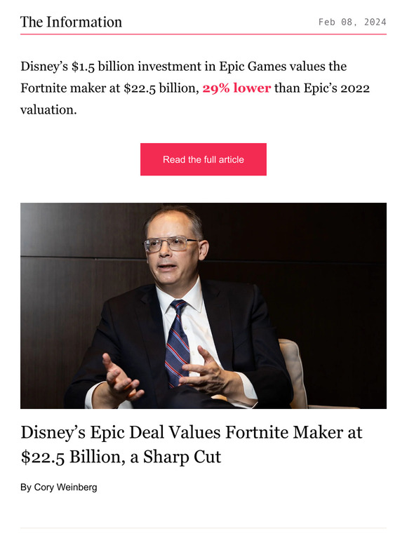 The Information: Disney’s Epic Deal Values Fortnite Maker at $22.5 ...