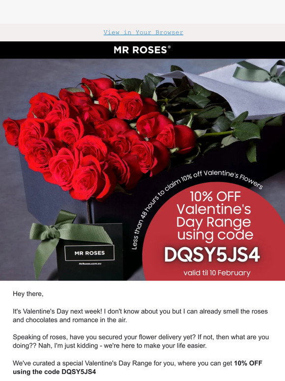 Mr Roses: Less Than 48 Hours to Claim 10% Off | Milled