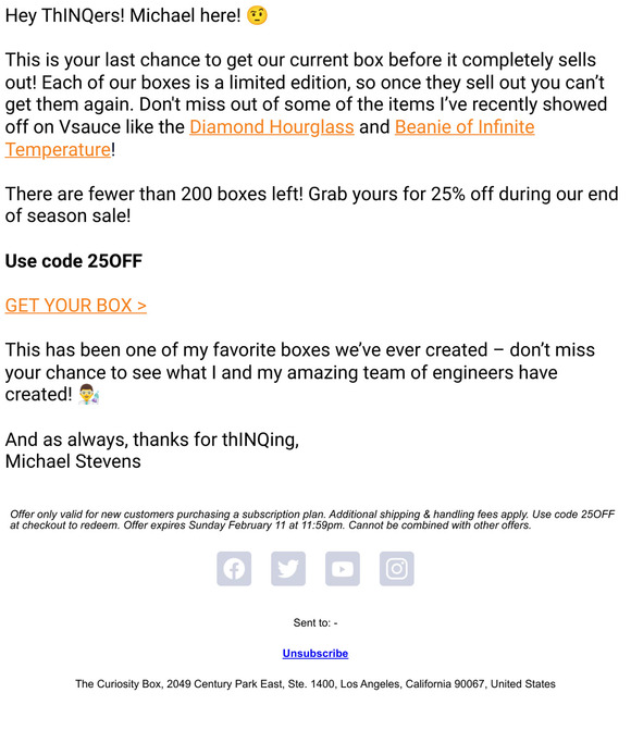 Curiosity Box: Alert: Fewer Than 200 Boxes Left! | Milled