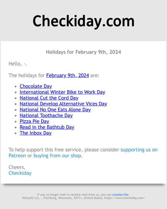 Checkiday: Holidays for February 9th, 2024! 📅🎉 | Milled