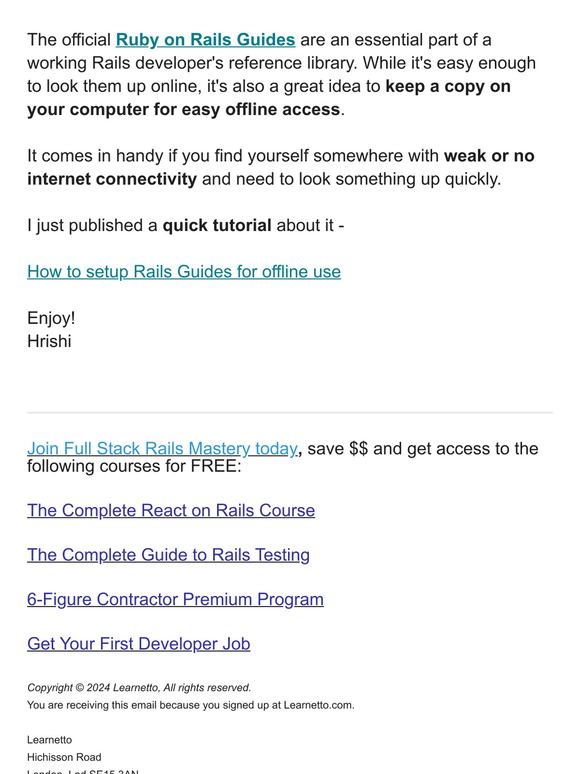 Learnetto: How to setup offline Rails Guides | Milled