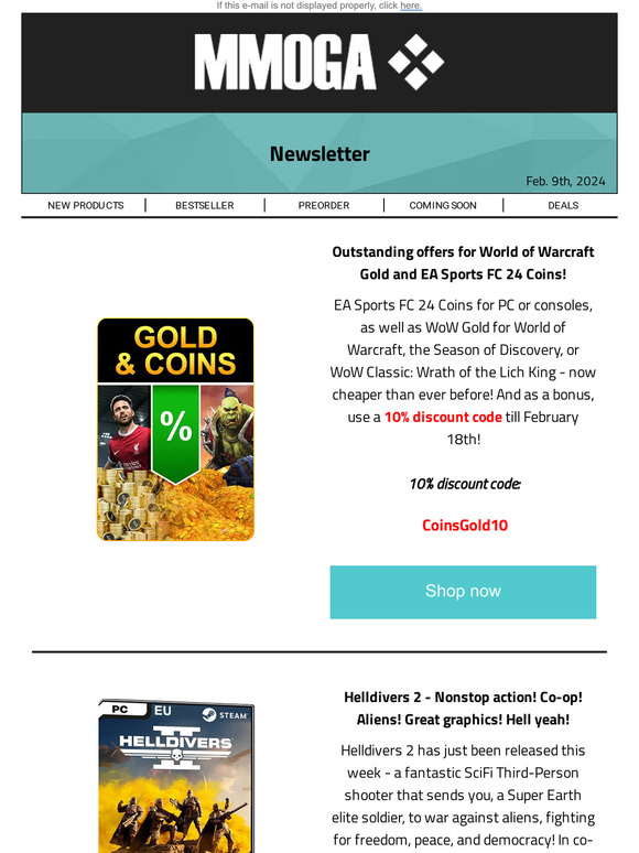MMOGA: MMOGA - 10% Discount WoW Gold & EA FC24 Coins! Helldivers 2 ...