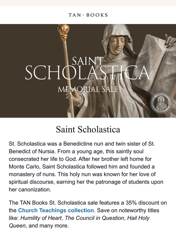 TAN Books: Celebrating Saint Scholastica | Milled