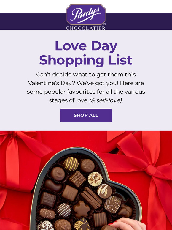 Purdys Chocolatier: 😜Check this Valentine’s Day CHEAT SHEET now!💘 | Milled