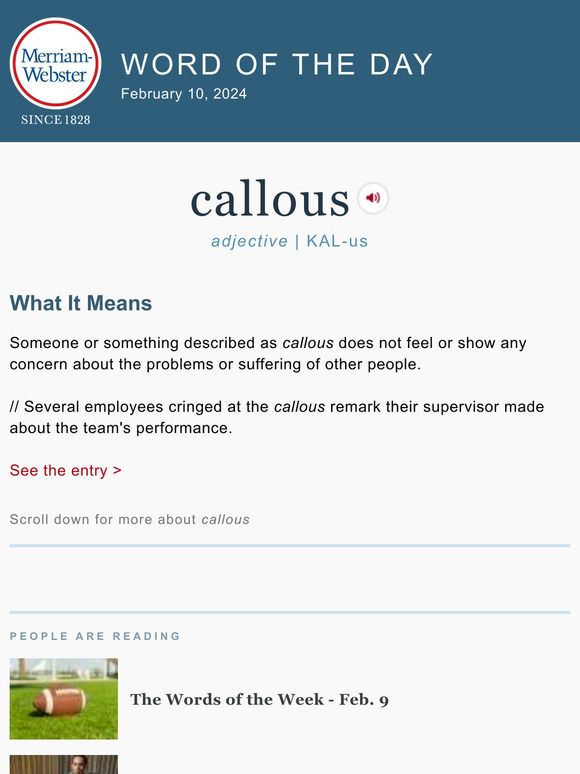 Merriam-Webster: Callous - plus, The Words of the Week - Feb. 9 | Milled