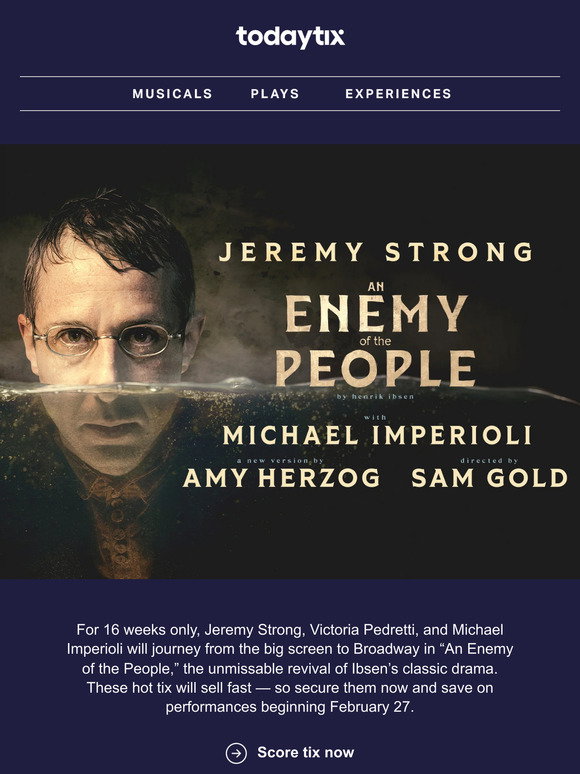 TodayTix: See Jeremy Strong, Victoria Pedretti, and Michael Imperioli 👀 ...