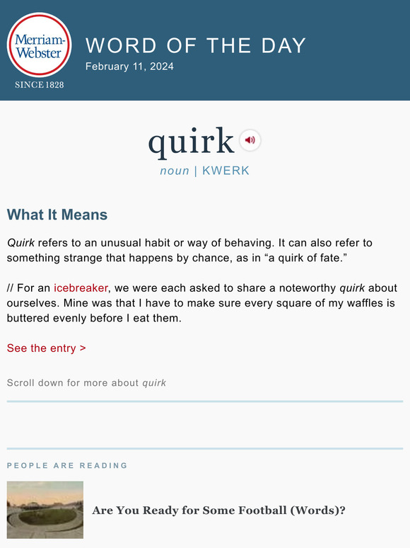 Merriam-Webster: Quirk - plus, Are You Ready for Some Football (Words ...