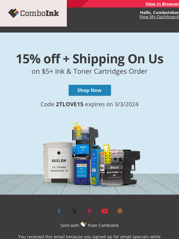 ComboInk: Your ink order with 15% off is ready now. | Milled