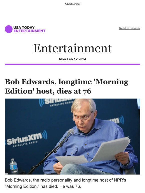 USA TODAY: Entertainment: Bob Edwards, longtime 'Morning Edition' host ...