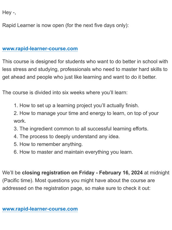 Learn More, Study Less: The Video Course: Rapid Learner is now open | Milled