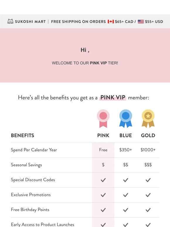 Sukoshi Mart: Welcome to PINK VIP Tier! | Milled