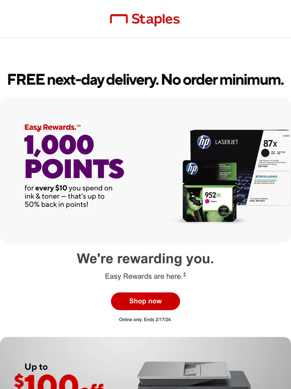 Staples: 🔵 You're all set to earn 1,000 rewards points on ink & toner ...