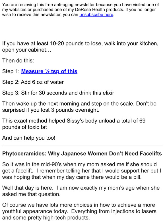 DeRose Health: ½ TSP helps pee out 69LBS of flab | Milled