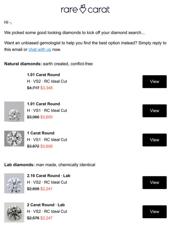 Rare Carat: —, check your new diamond 💎 recommendations | Milled