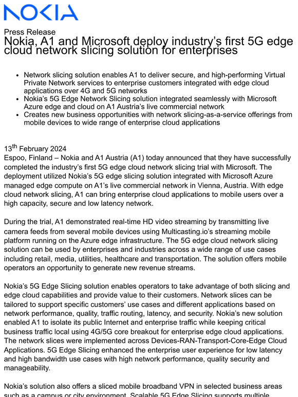 Withings: Nokia, A1 and Microsoft deploy industry’s first 5G edge cloud network slicing solution ...