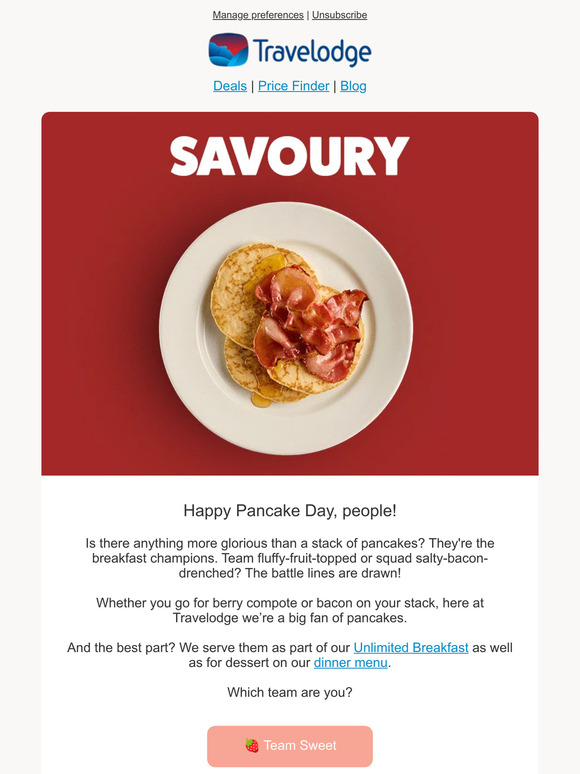 Travelodge: Happy Pancake Day - the breakfast champions! 🥞 | Milled
