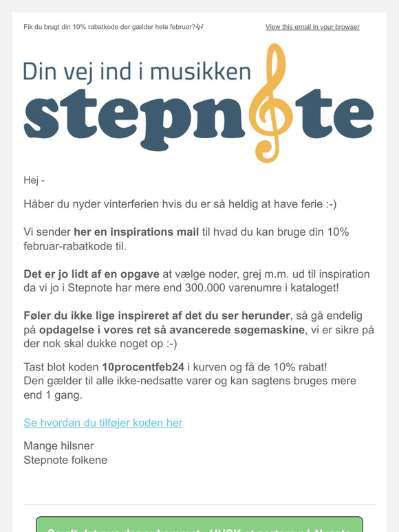 Stepnote: Fik du brugt din 10% rabatkode der gælder hele februar?🎶 | Milled