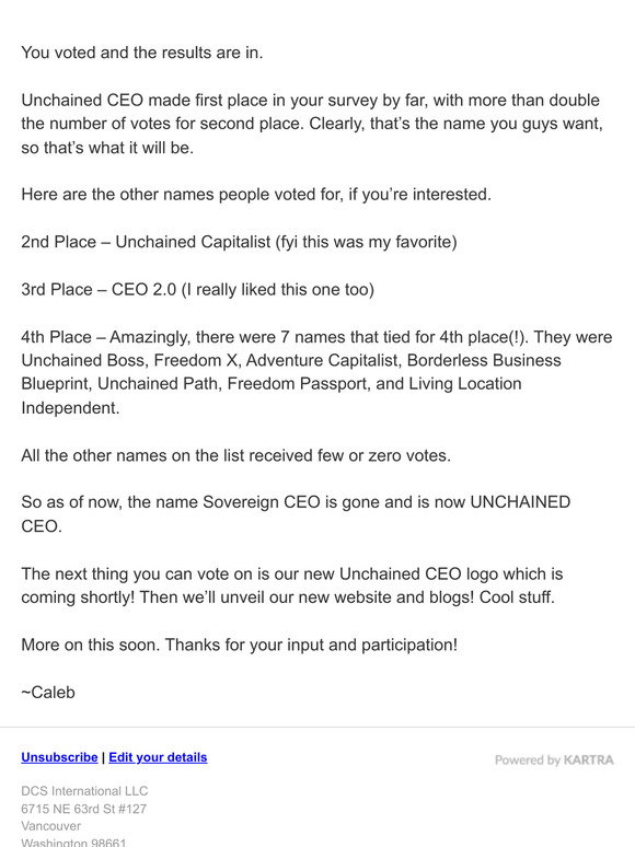 Caleb Jones: It’s official - Sovereign CEO is now called UNCHAINED CEO ...
