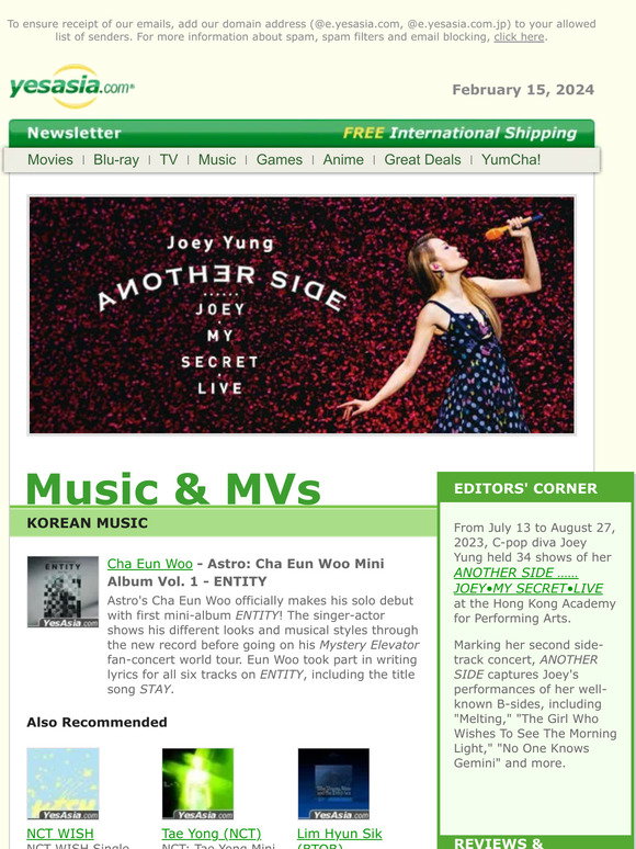 YesAsia: New at YesAsia: Joey Yung, Cha Eun Woo, Jackson Yee, Snow Man ...