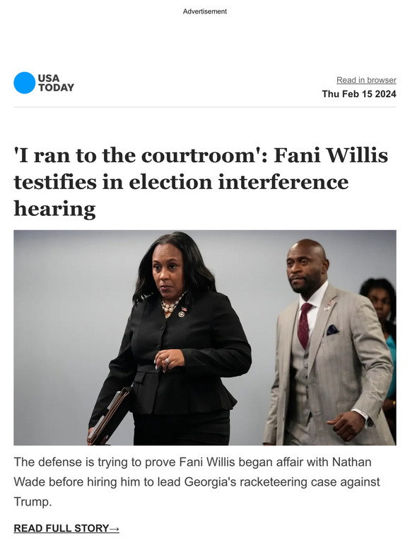 USA TODAY: Breaking: In Trump election interference case, Fani Willis ...